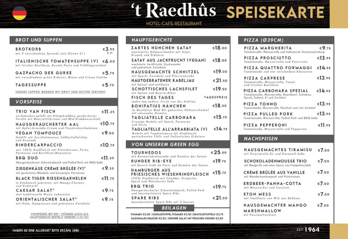 Xantis Rahden Speisekarte